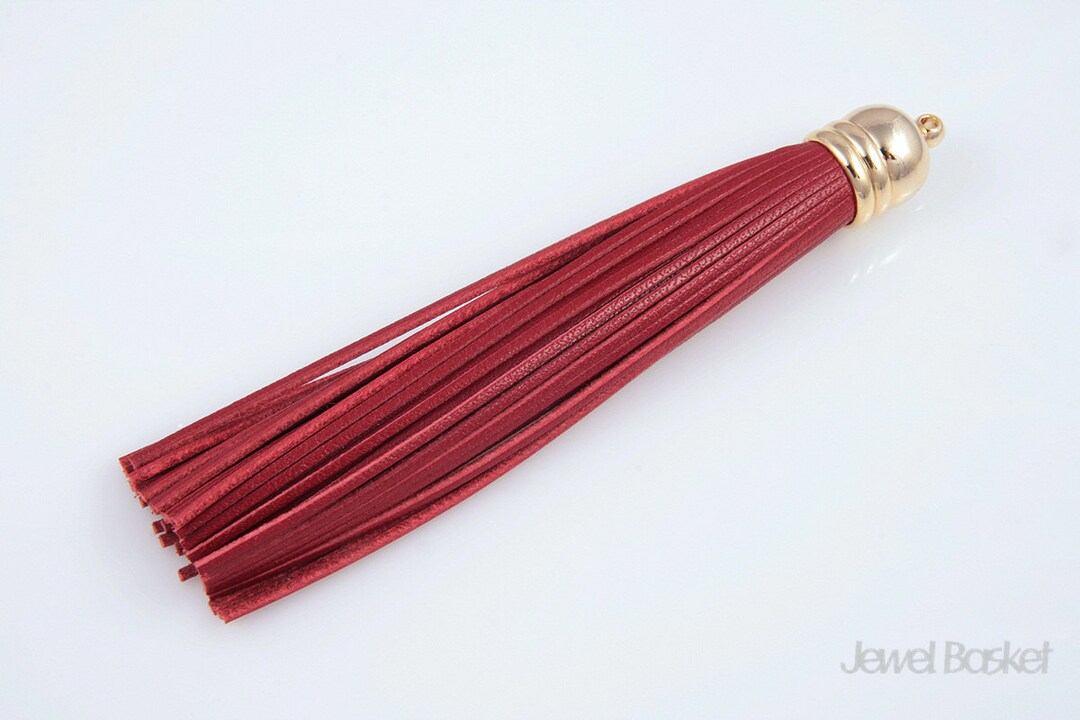 1pcs - Red Color Genuine Leather Tassel With Gold Cap / Red / 16k Gold ...