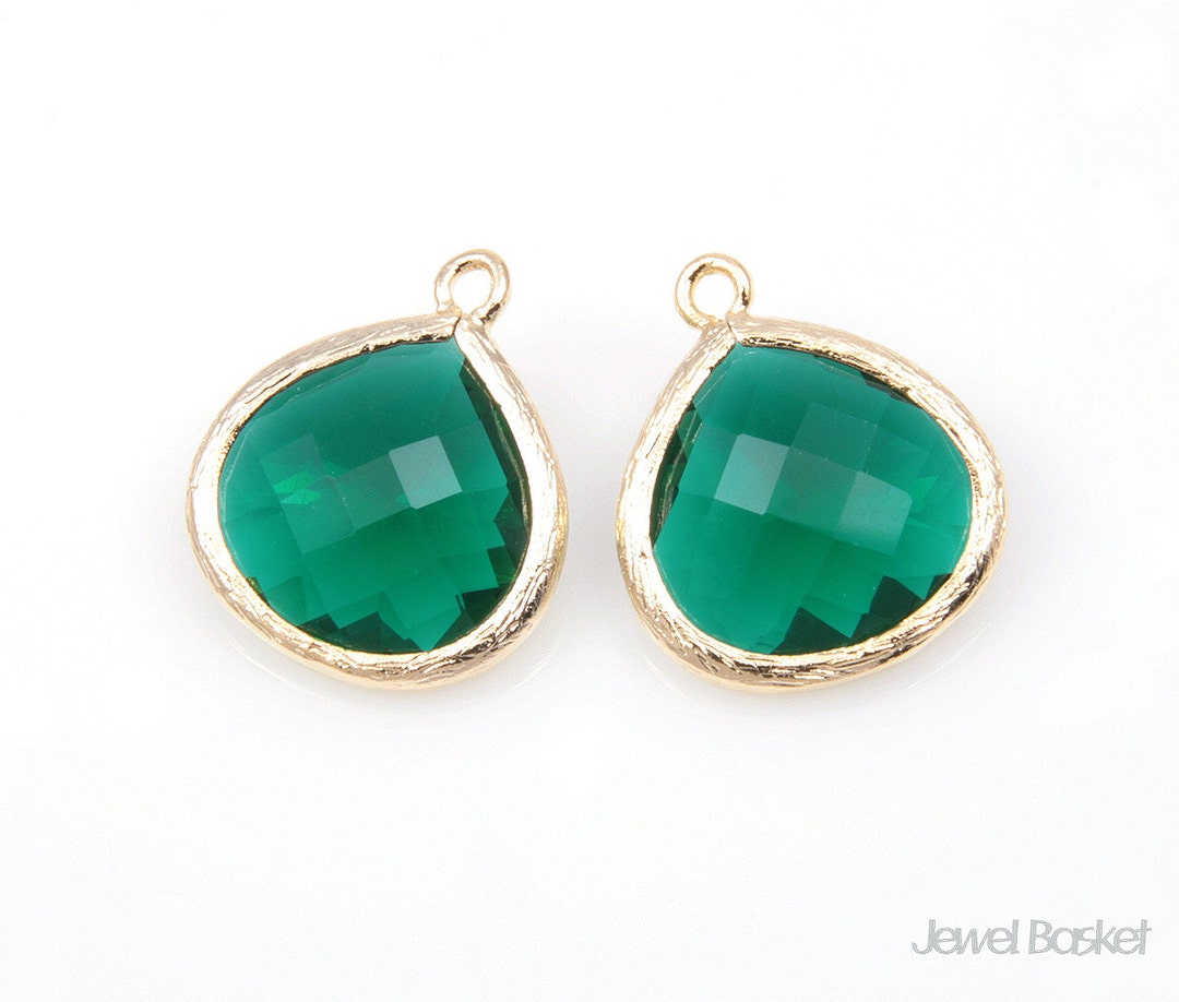 2pcs - Emerald Color Glass and Gold Framed Pendent / Emerald / 16k Gold ...
