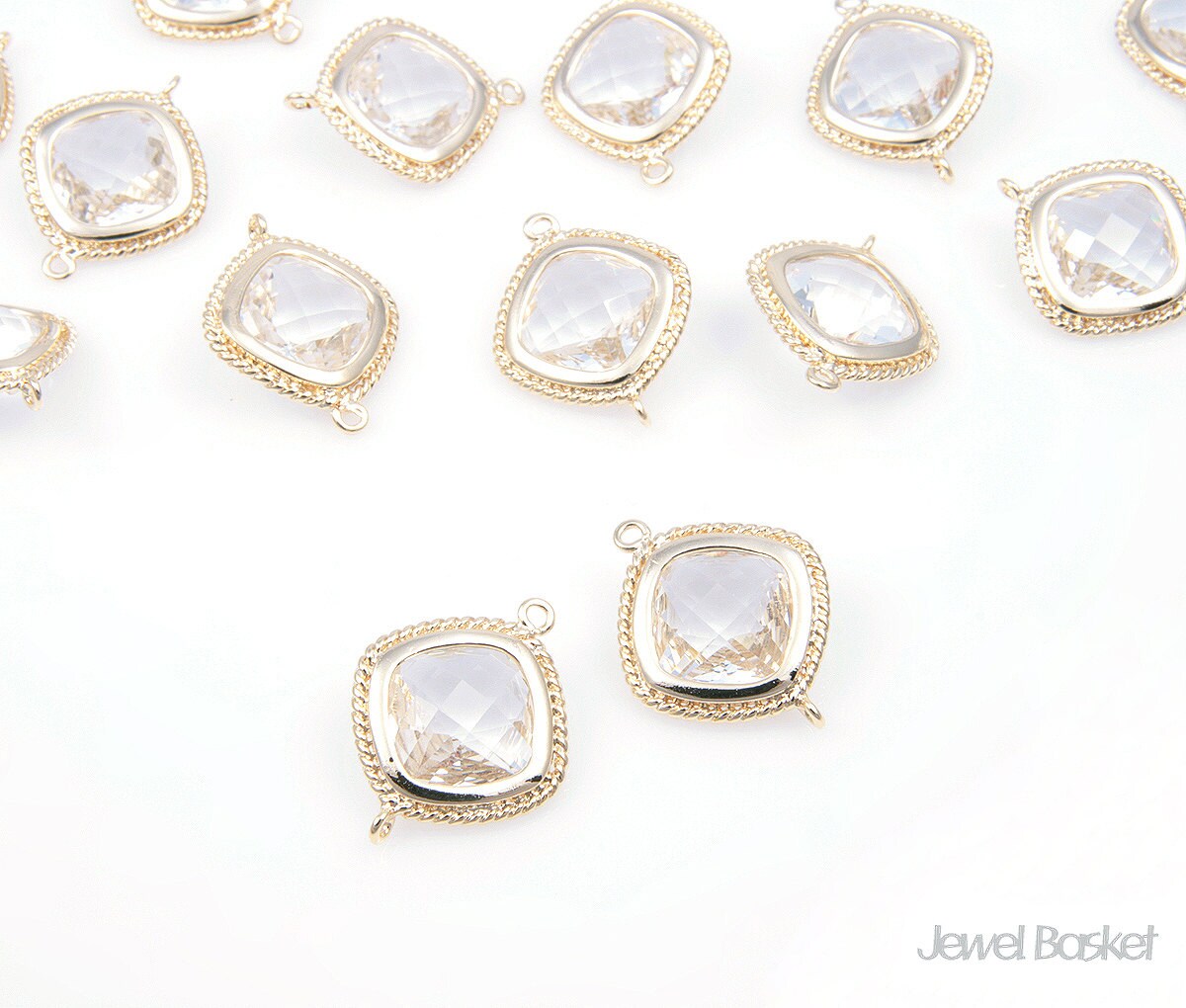 2pcs - Crystal Glass and Gold Framed Diamond Connector -crystal Color ...