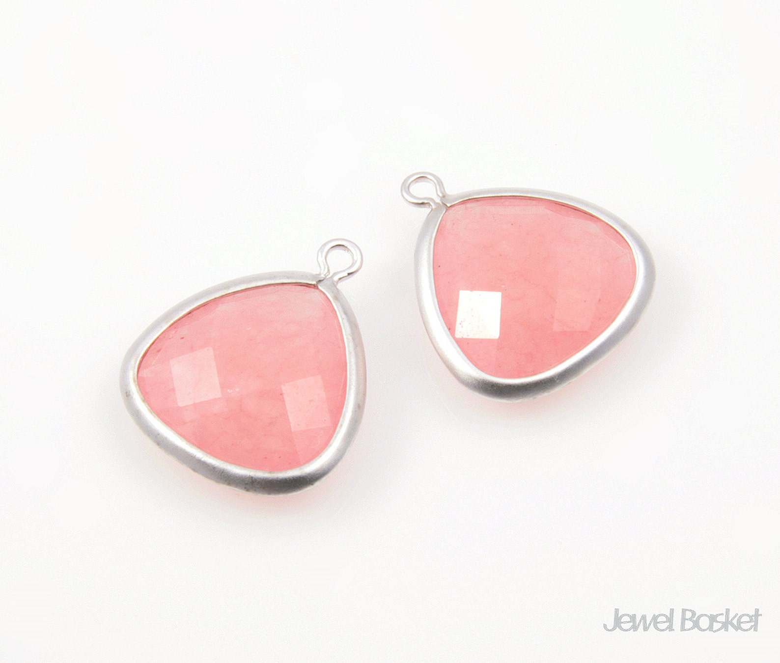 2pcs Ice Pink Gemstone and Matte Silver Framed Pendent / Ice - Etsy