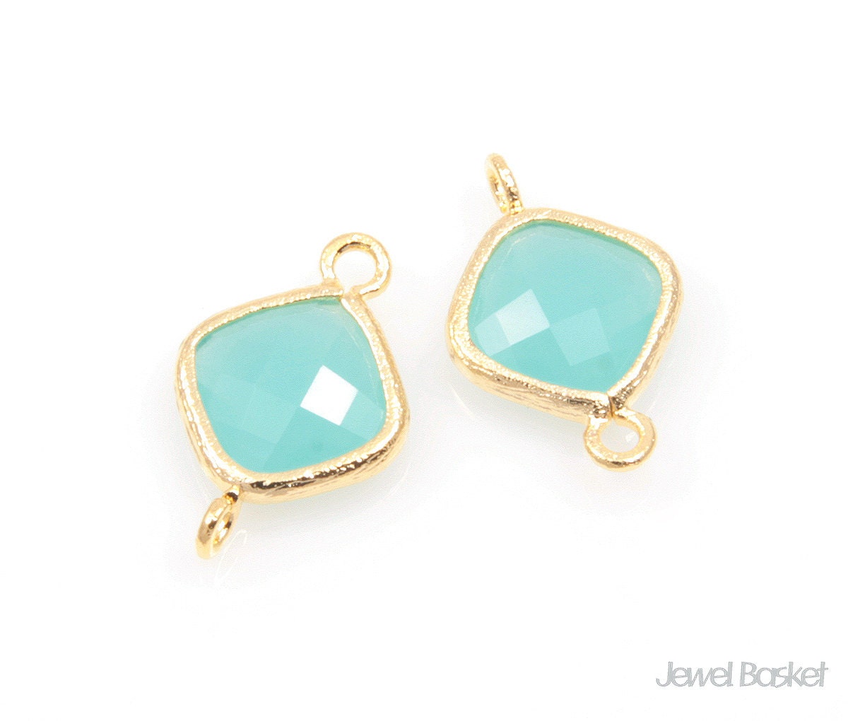 2pcs Mint Color Glass and Gold Framed Diamond Connector / | Etsy