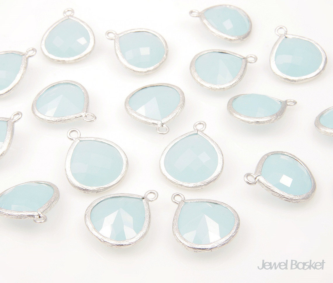 2pcs Alice Blue Color and Matte Silver Framed Glass Pendent - Etsy
