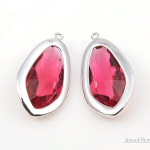 Ruby Glass and Cubic Zirconia Framed Pendant in Rhodium 2pcs Ruby Glass ...