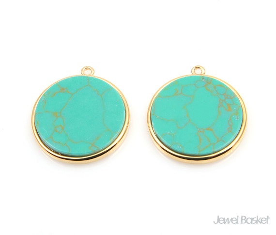 Large Round Turquoise Pendant in Gold / 21.0mm X 23.0mm / - Etsy