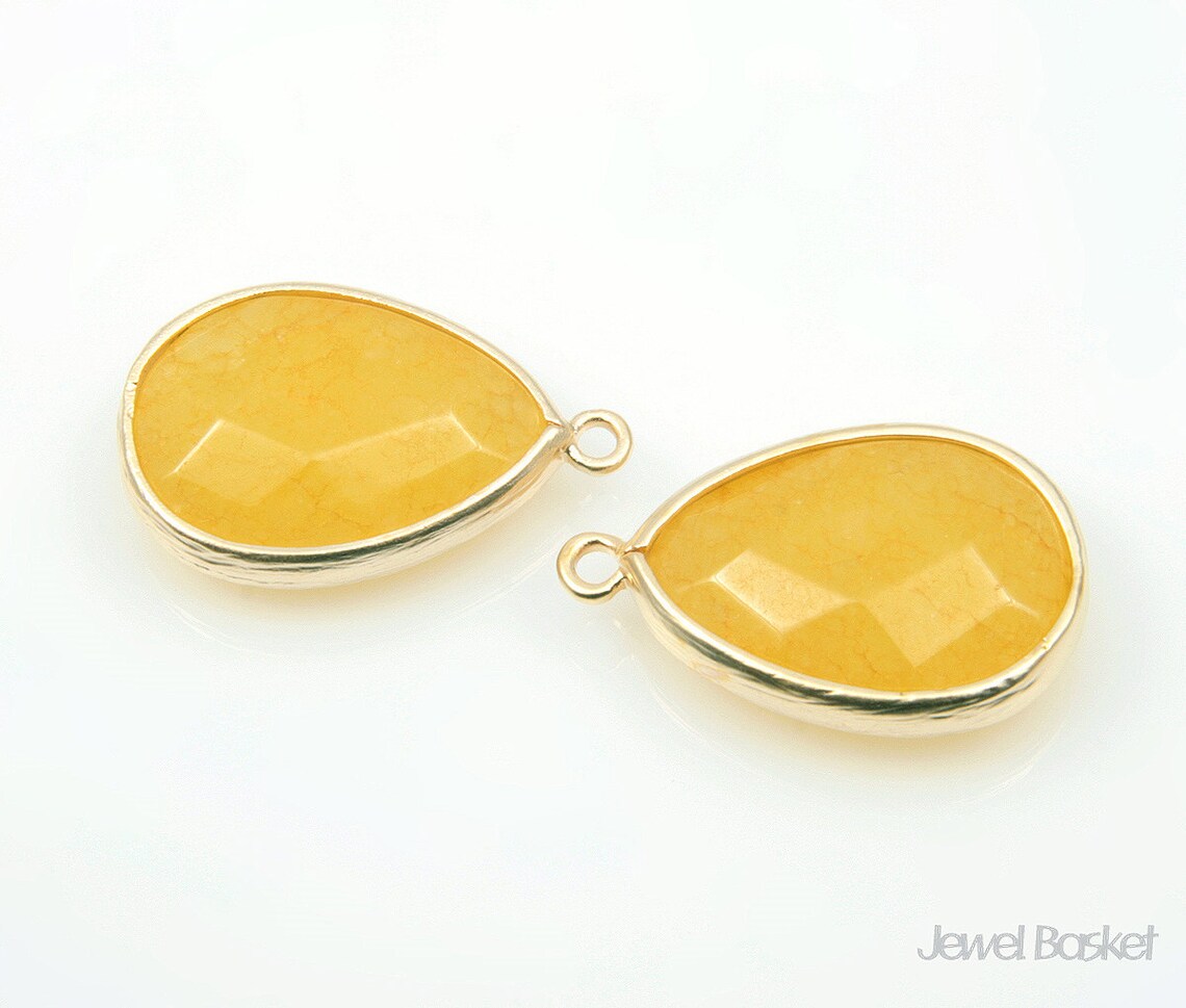 2pcs Mustard Color Stone and Matte Gold Framed Teardrop - Etsy