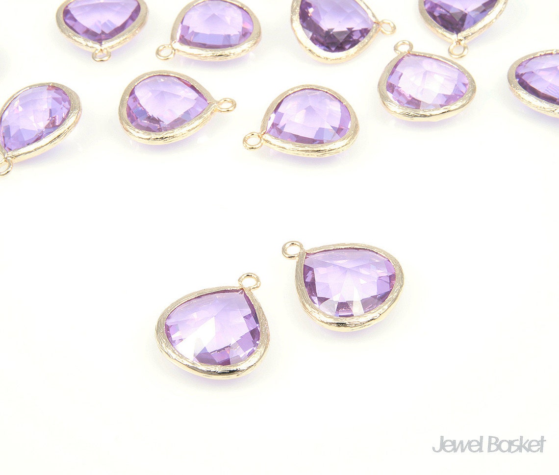 2pcs Lavender Color and Gold Framed Glass Pendant / Lavenser | Etsy