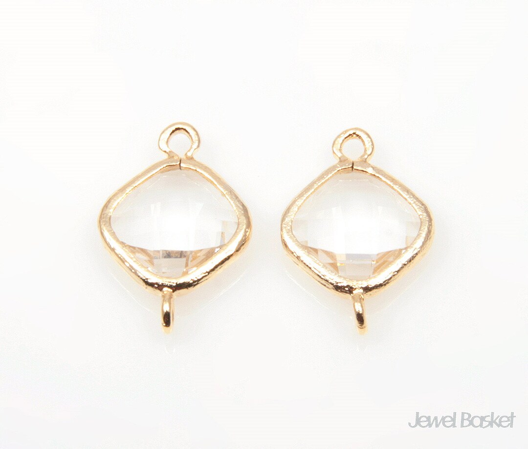 2pcs - Crystal Glass and Gold Framed Diamond Connector / Crystal ...