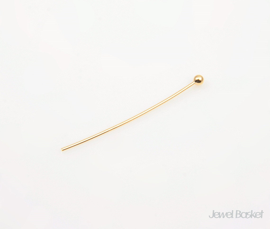22 Gauge Ball Pins, Gold Plated Over Brass / 30mm and 2mm Head / PRG035 ...