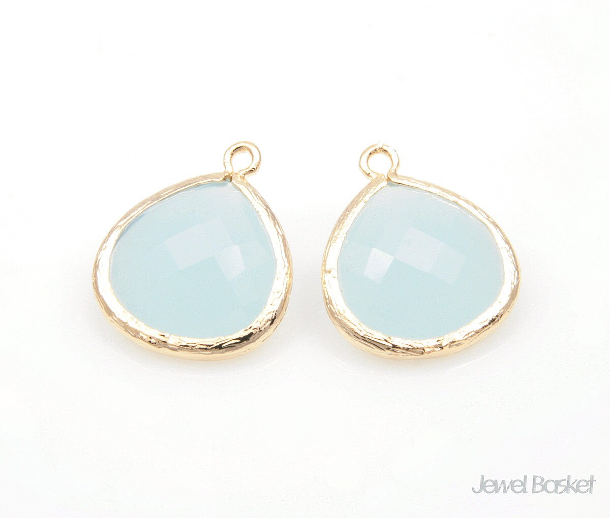 2pcs Alice Blue Color and Polished Gold Framed Glass Pendent | Etsy