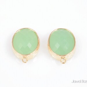 2pcs - Light Mint Color Polished Gold Framed Glass Oval Pendent / Light ...