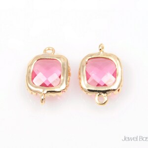 2pcs - Ruby Color Glass and Gold Framed Connector / Ruby / Red ...