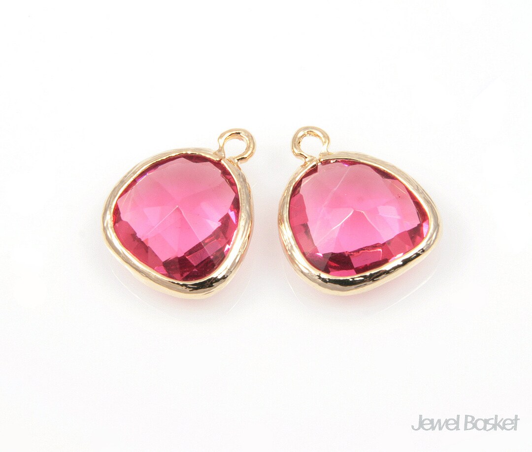2pcs - Ruby Glass and Gold Framed Pendent / Ruby / Red / 16k Gold ...