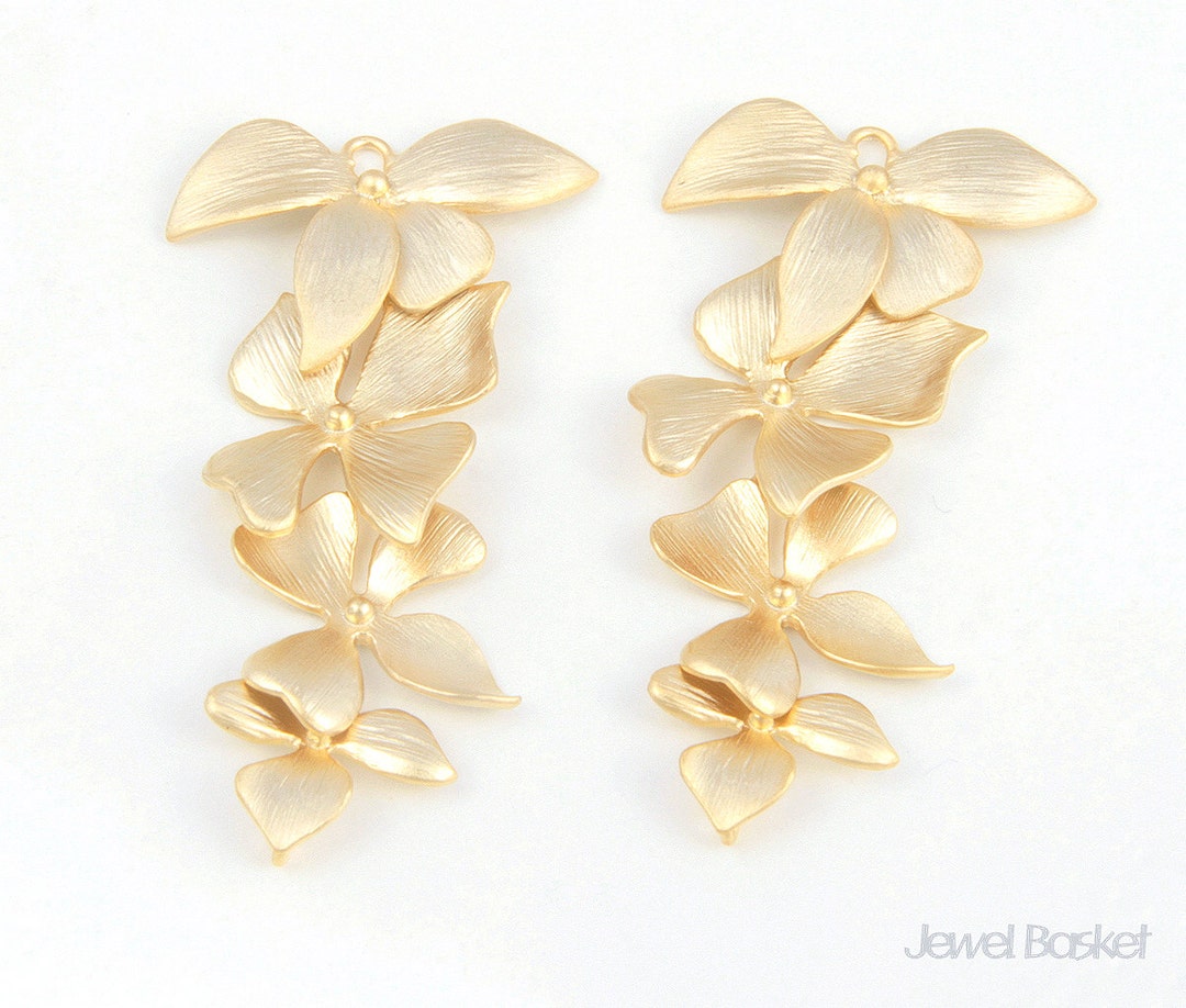 4 Orchid Flower Connector - 2pcs Floral Connectors, Brass, Earrings ...