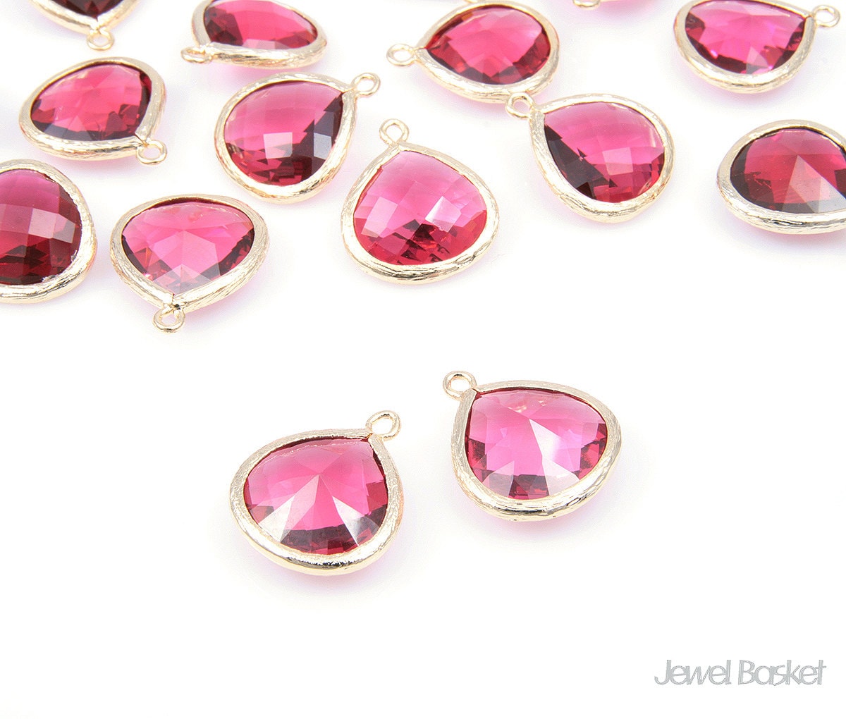 2pcs Ruby Color Glass and Gold Framed Pendent / ruby / | Etsy