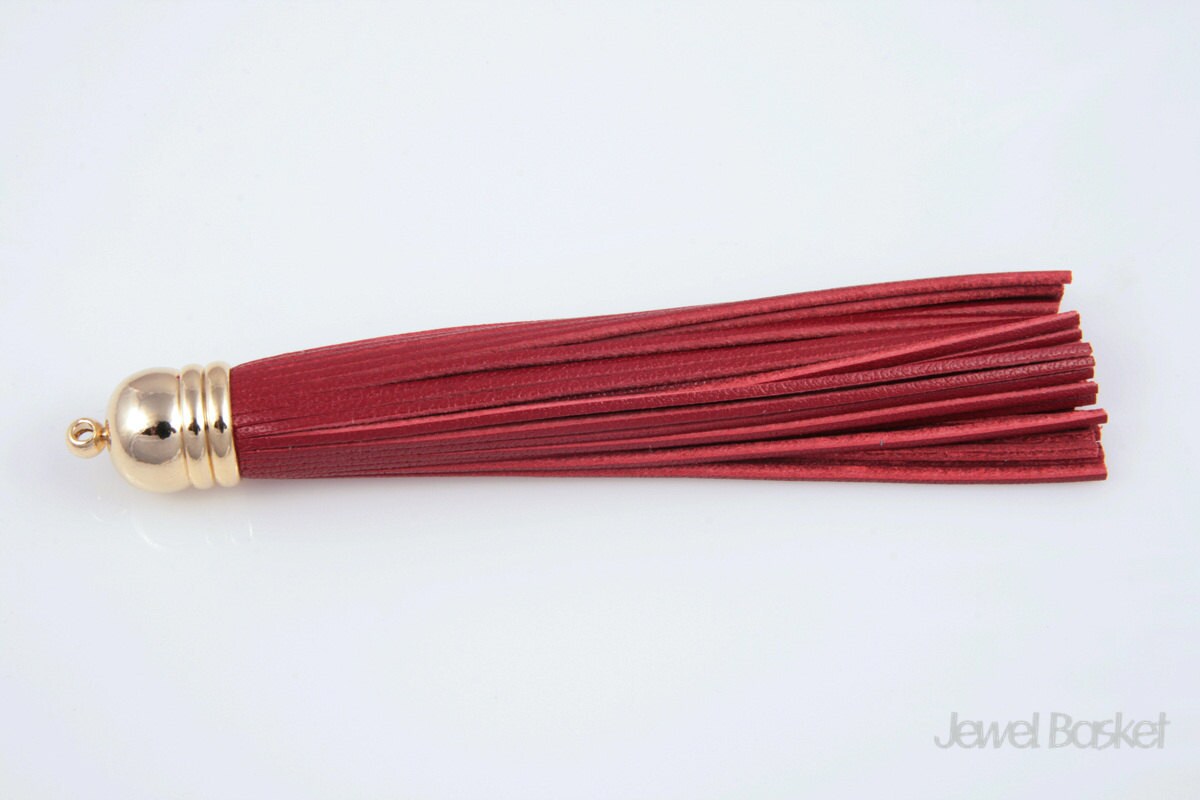 1pcs Red Color Genuine Leather Tassel with Gold Cap / red / | Etsy