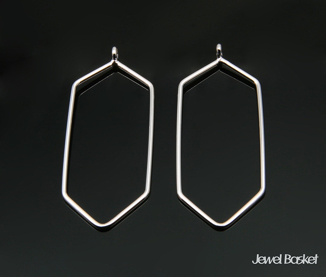 Rhodium Plated Hexagon Wire Pendant - 2 Pcs of Hexagon Pendants / 16 ...