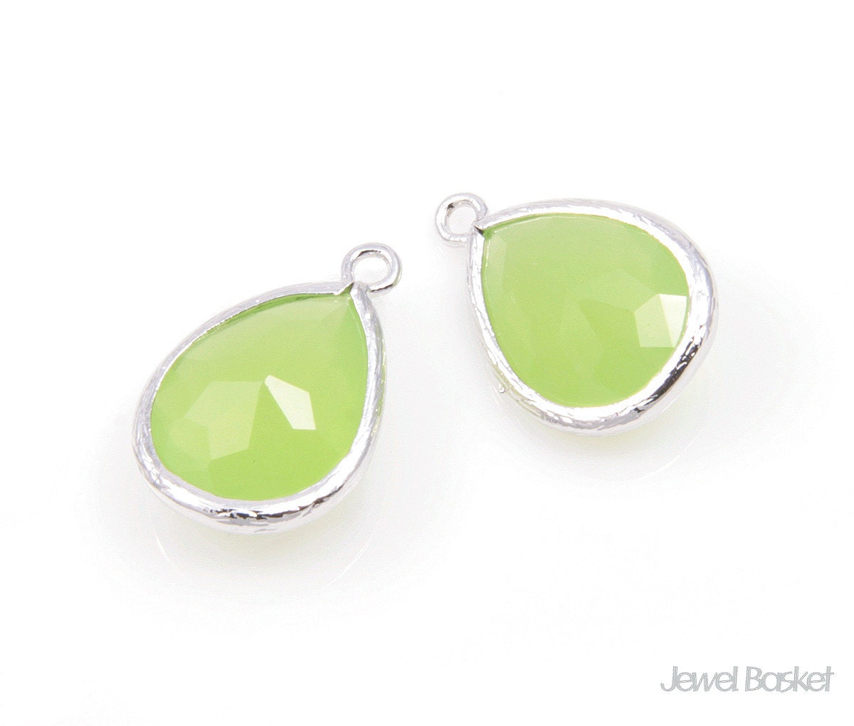 2pcs Peridot Glass and Silver Framed Teardrop Pendant - Etsy