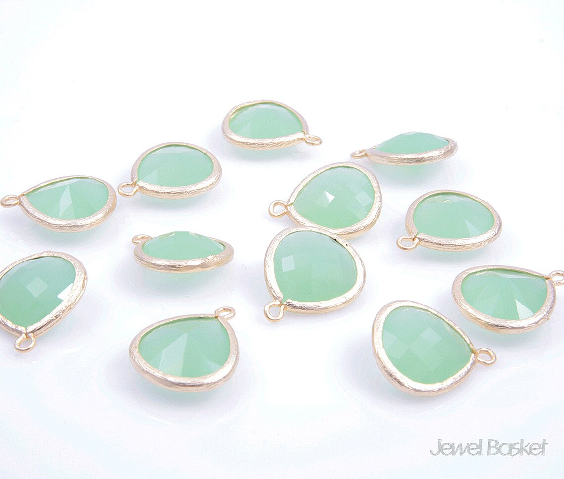2pcs - Light Mint Color and Matte Gold Framed Glass Pendent / Light ...