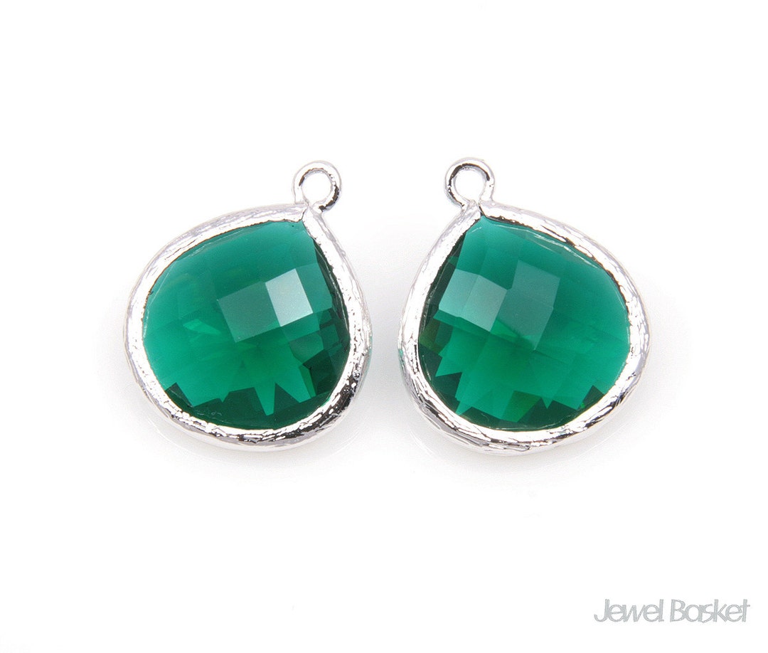 2pcs - Emerald Color Glass and Silver Framed Pendent / Emerald / Green ...