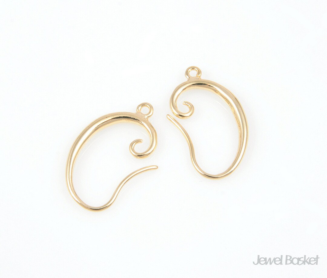 2pcs - Matte Gold Curved Ear Hook / 16k Gold Plated on the Brass ...