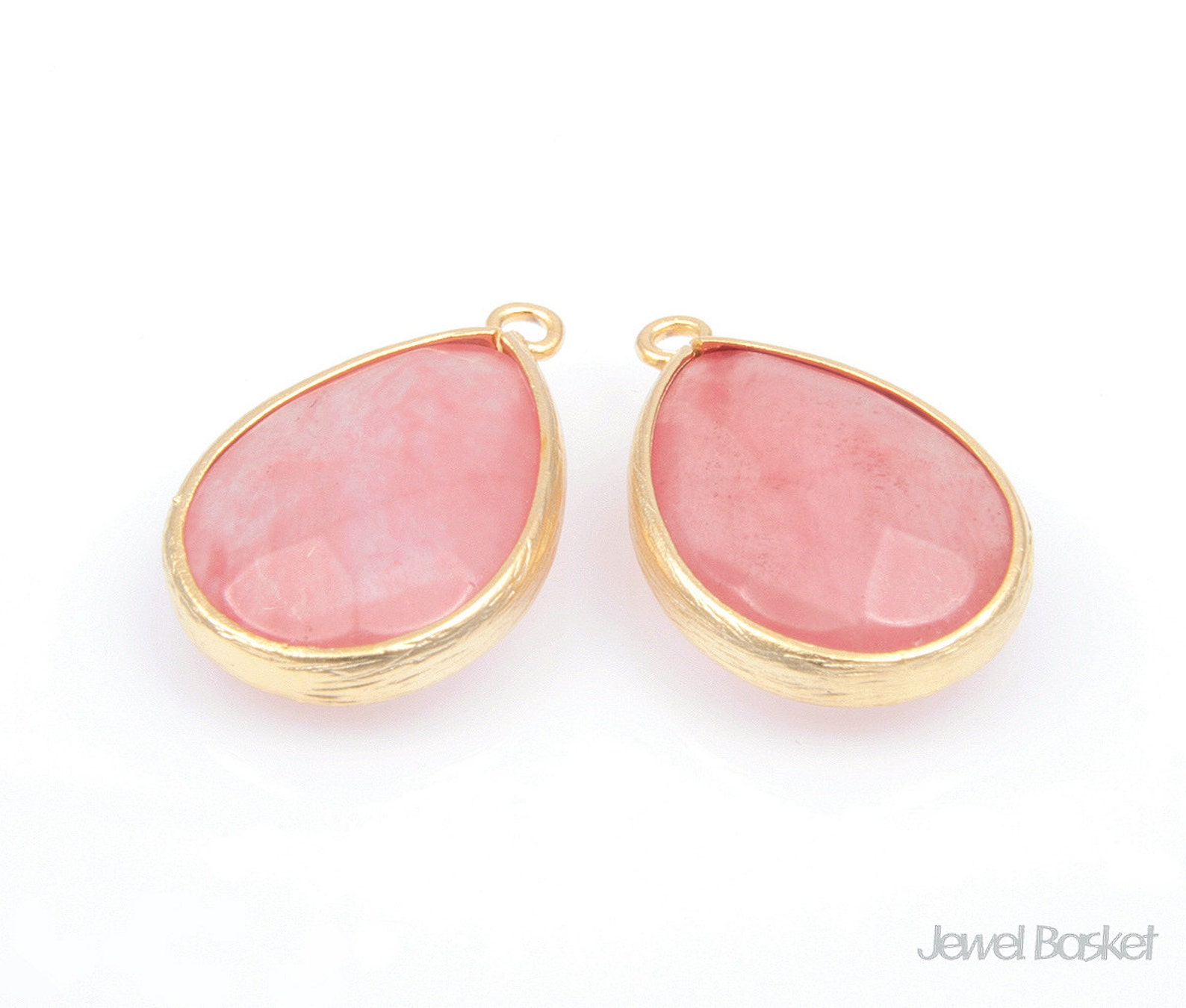 2pcs Grapefruit Color and Gold Framed Stone Teardrop Pendent - Etsy