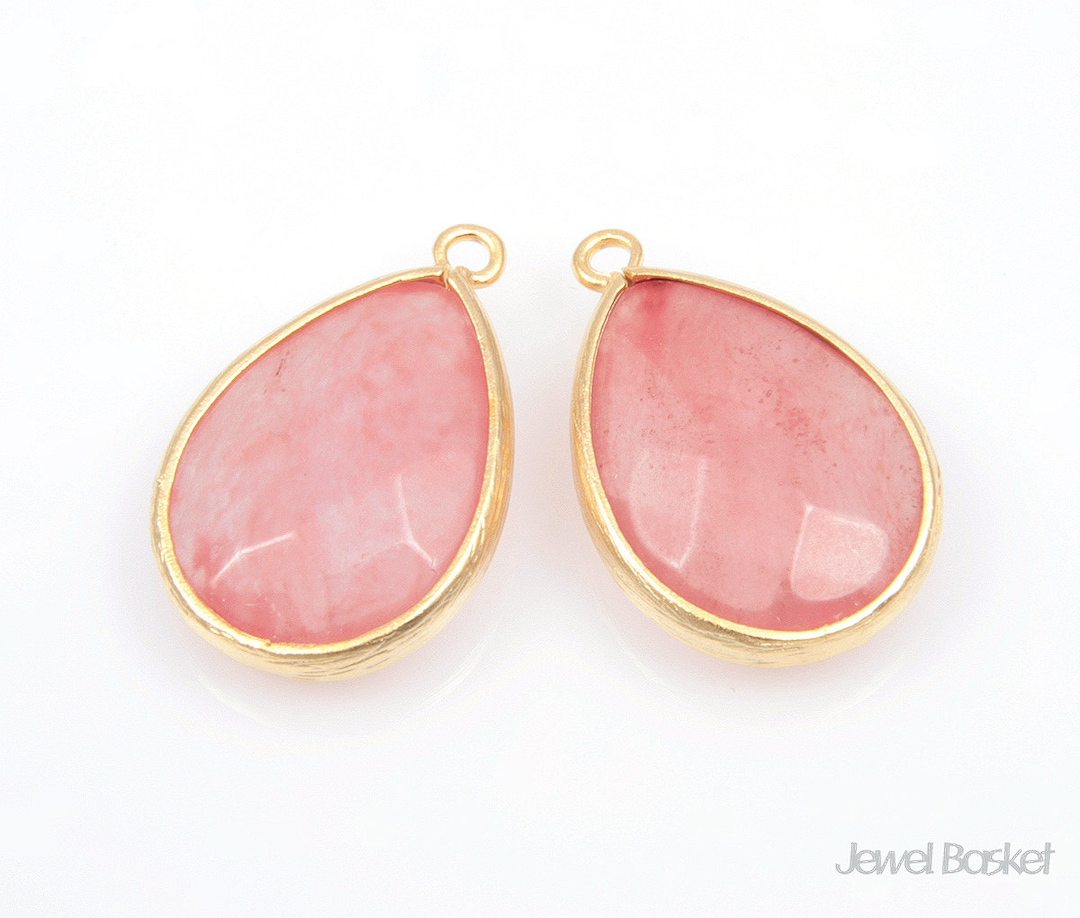 2pcs - Grapefruit Color and Gold Framed Stone Teardrop Pendent / Red ...