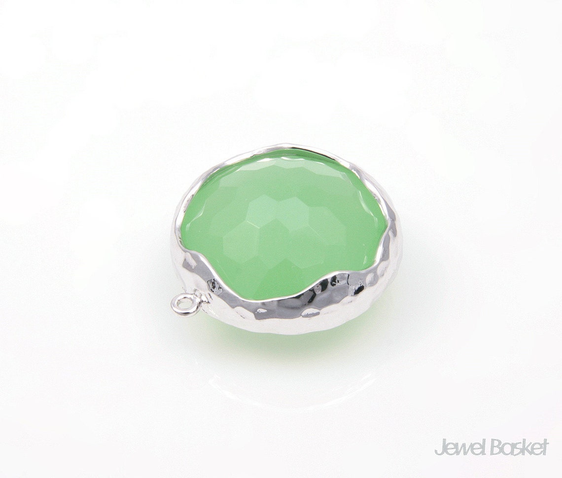 1pcs Light Mint Color Faceted Glass and Silver Framed Round | Etsy