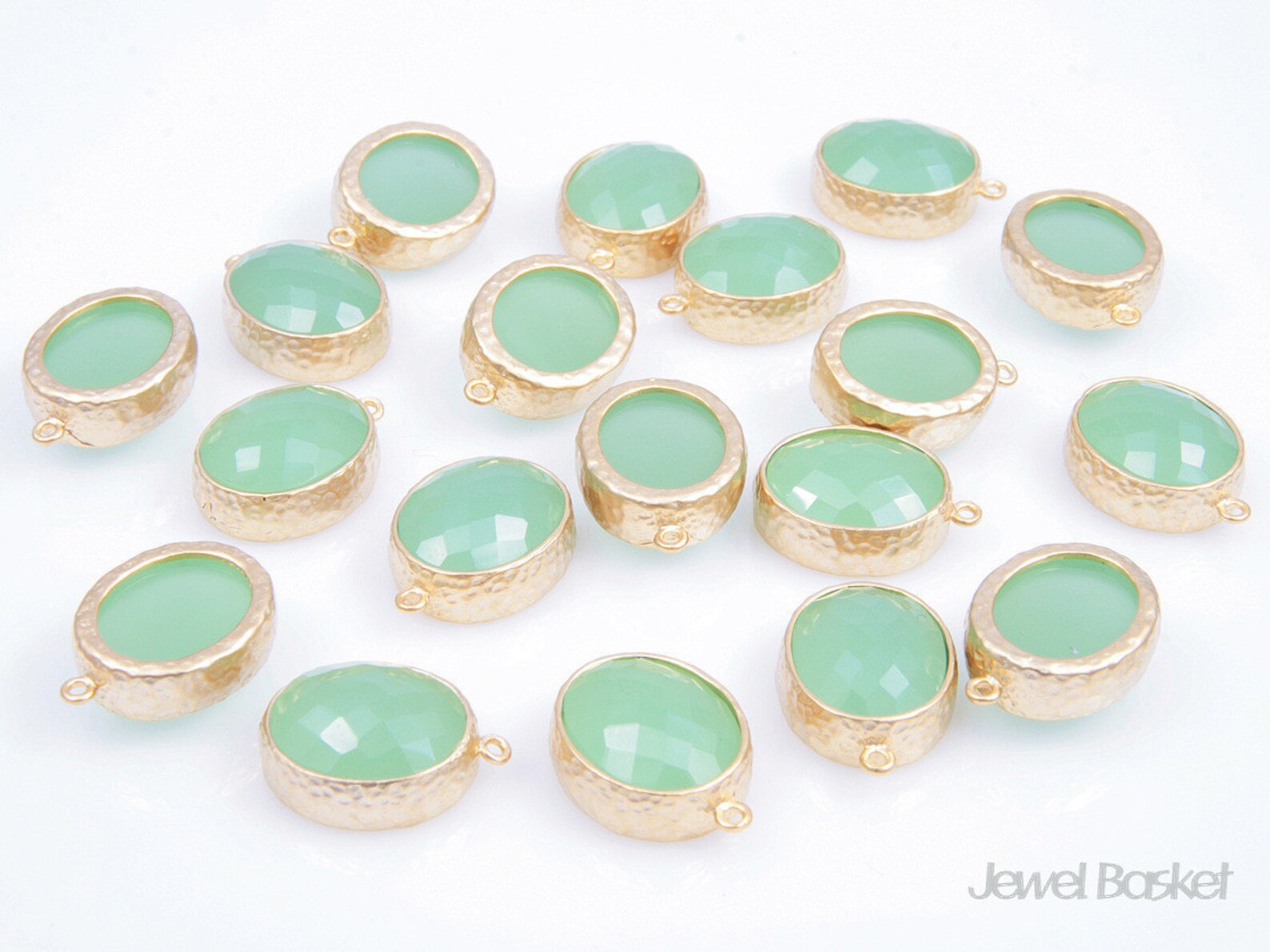 Light Mint Color Matte Gold Framed Glass Oval Pendent 2pcs | Etsy