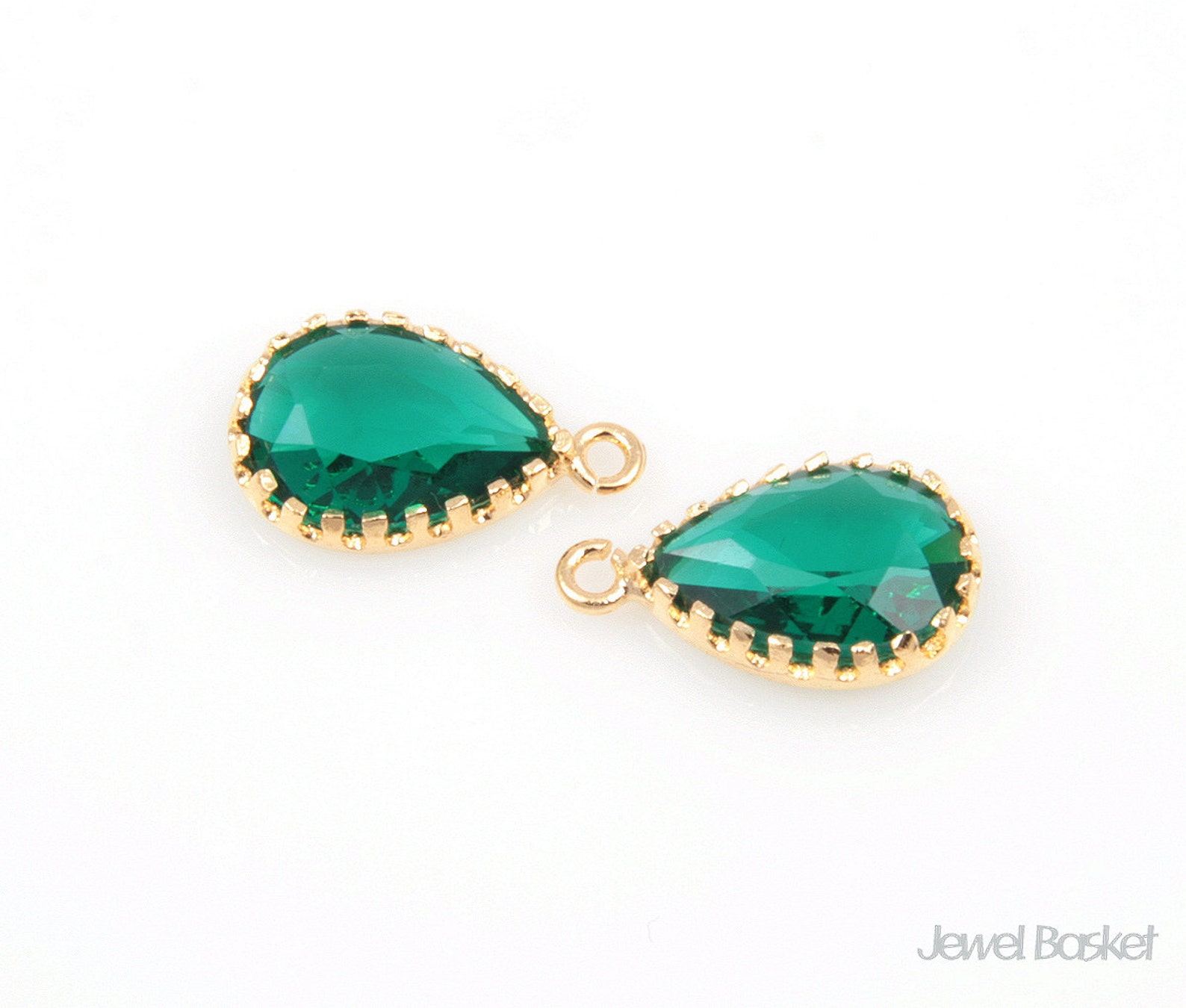 Emerald Glass and Gold Framed Teardrop Pendent 2pcs Emerald - Etsy