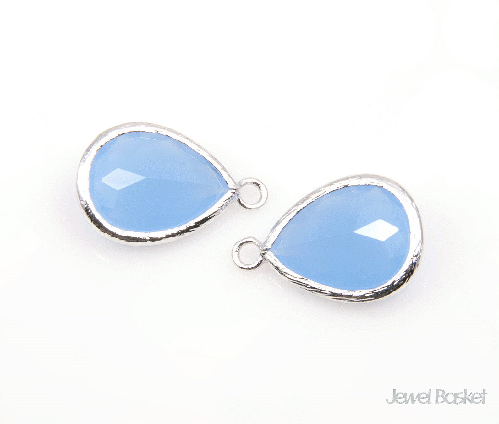 Ice Blue Glass and Silver Framed Glass Teardrop Pendant 2pcs - Etsy