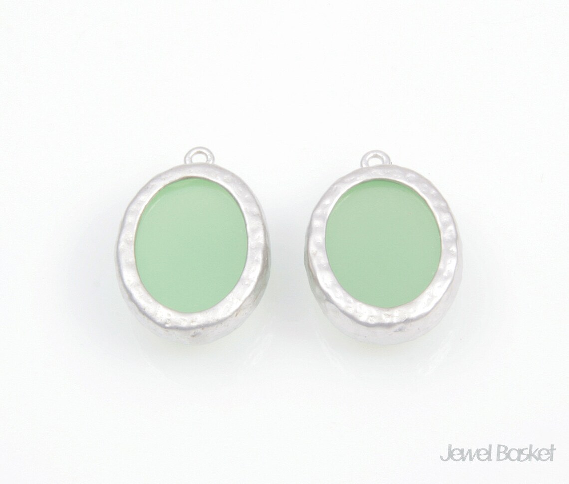 2pcs - Light Mint Color Matte Silver Framed Glass Oval Pendent / Light ...