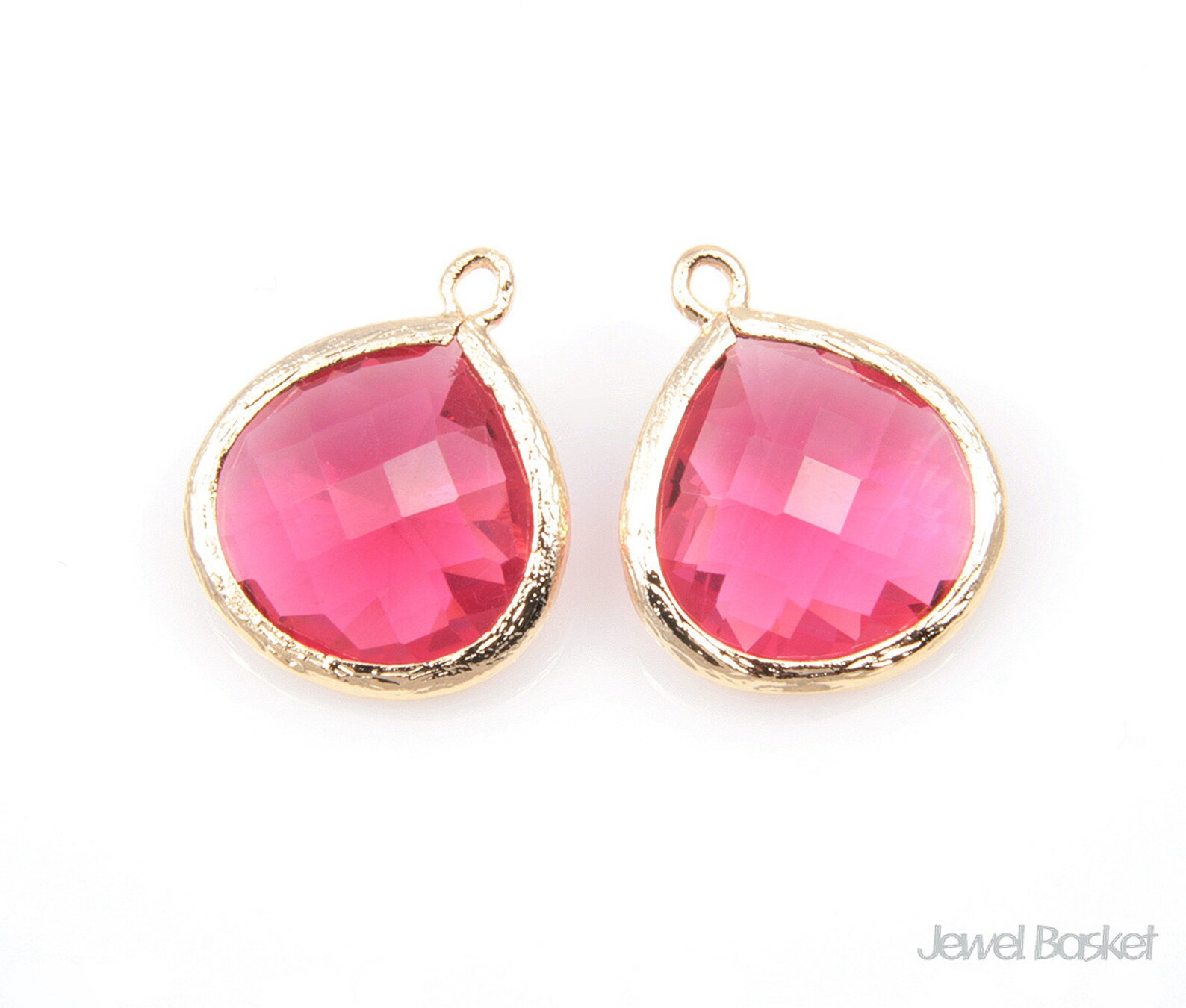 2pcs Ruby Color Glass and Gold Framed Pendent / Ruby / - Etsy