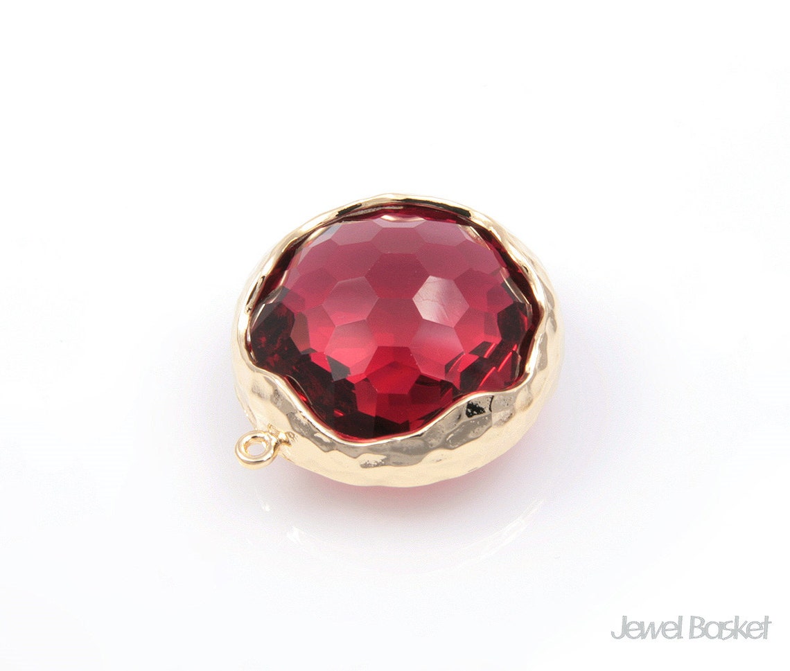 Ruby Faceted Glass and Gold Framed Round Pendant - 1piece of Ruby Color ...