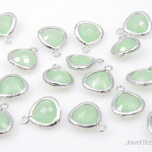 Light Mint Color Glass and Silver Framed Pendant - 2pcs Light Mint ...