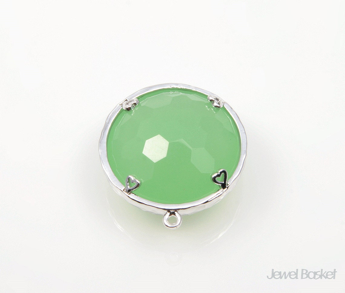 1pcs Light Mint Color Faceted Glass and Silver Framed Round | Etsy