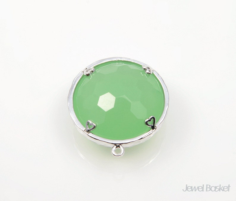 1pcs - Light Mint Color Faceted Glass and Silver Framed Round Pendant ...