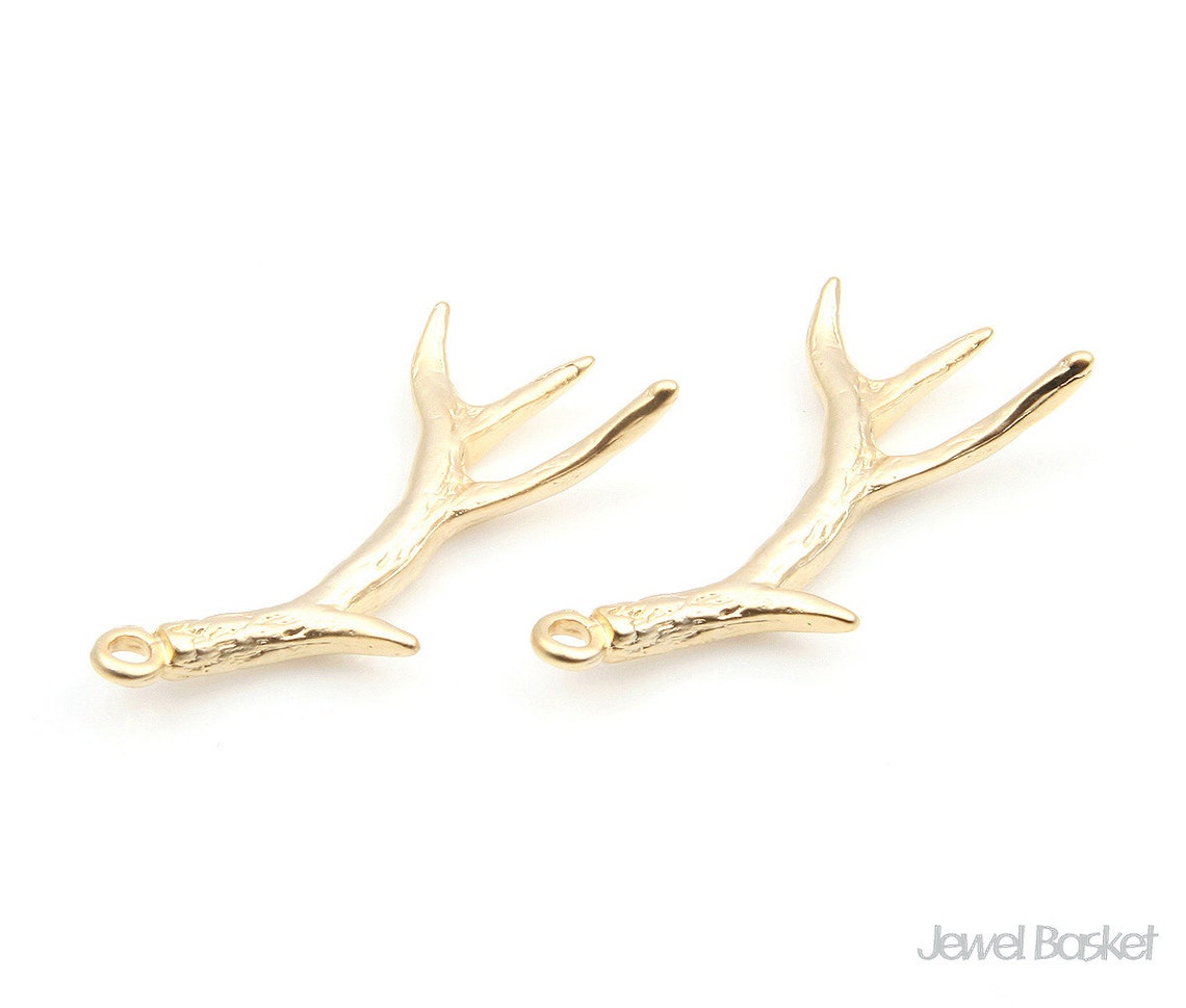 Matte Gold Antler Charm - 2pcs Antler Charm / 29.0mm X 41.0mm / BMG313 ...