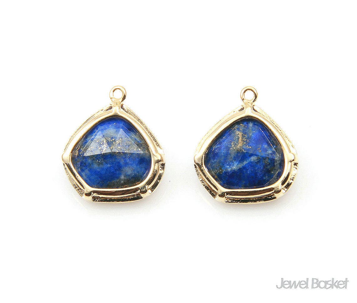 Lapis Stone and Gold Frame Pendant / 13.0mm X 15.0mm / - Etsy