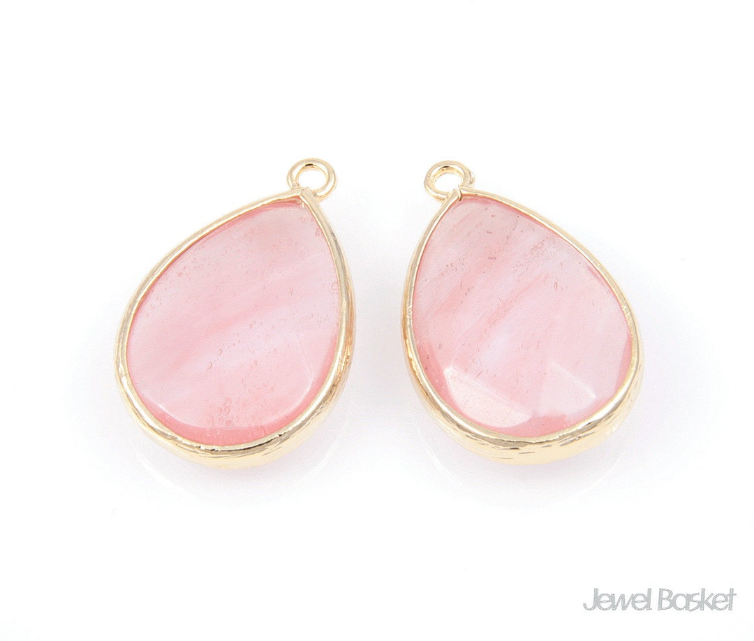 2pcs Grapefruit Color and Gold Framed Stone Teardrop Pendent ...