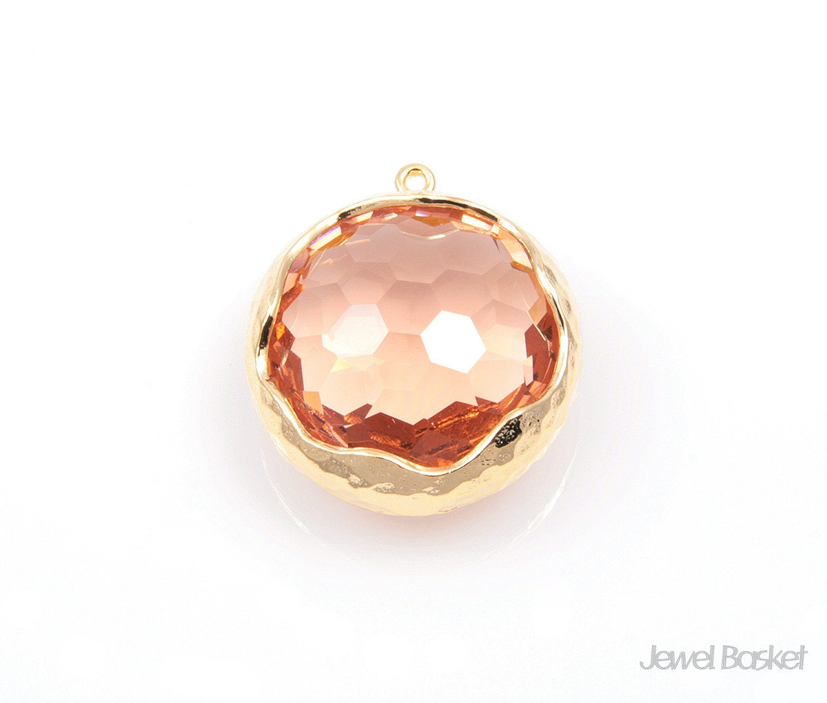 Light Peach Color Faceted Glass and Gold Framed Round Pendant - 1piece ...