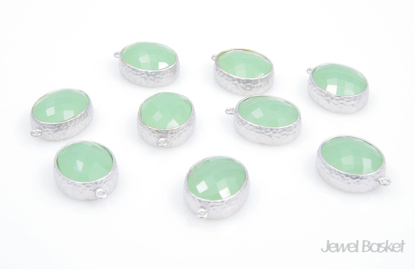 2pcs - Light Mint Color Matte Silver Framed Glass Oval Pendent / Light ...