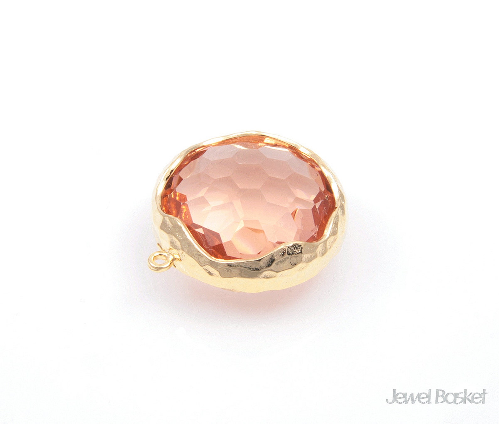 Light Peach Color Faceted Glass and Gold Framed Round Pendant - 1piece ...