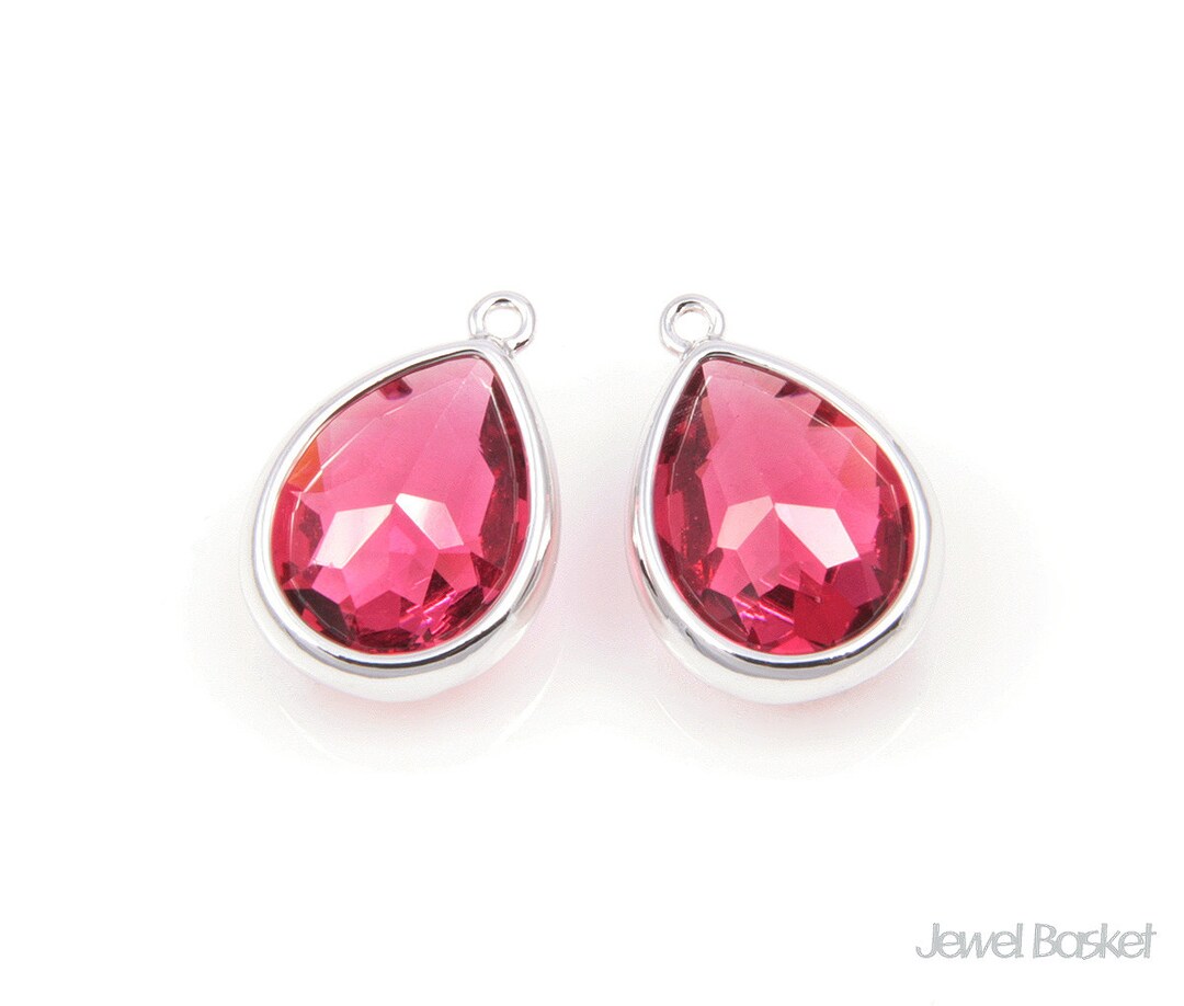 Ruby Color Glass and Silver Framed Teardrop Pendent / 10.5mm X 16mm ...