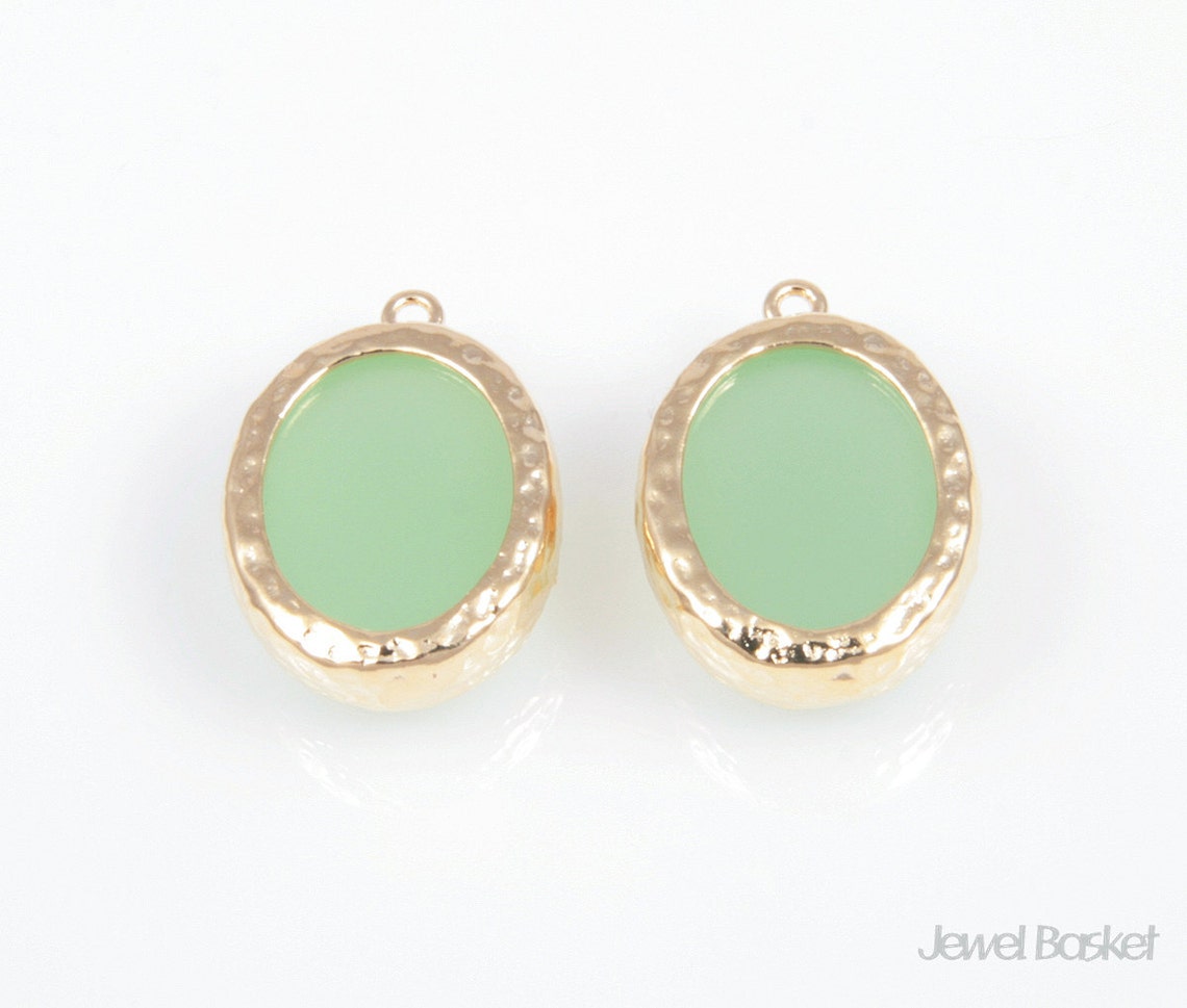 2pcs - Light Mint Color Polished Gold Framed Glass Oval Pendent / Light ...