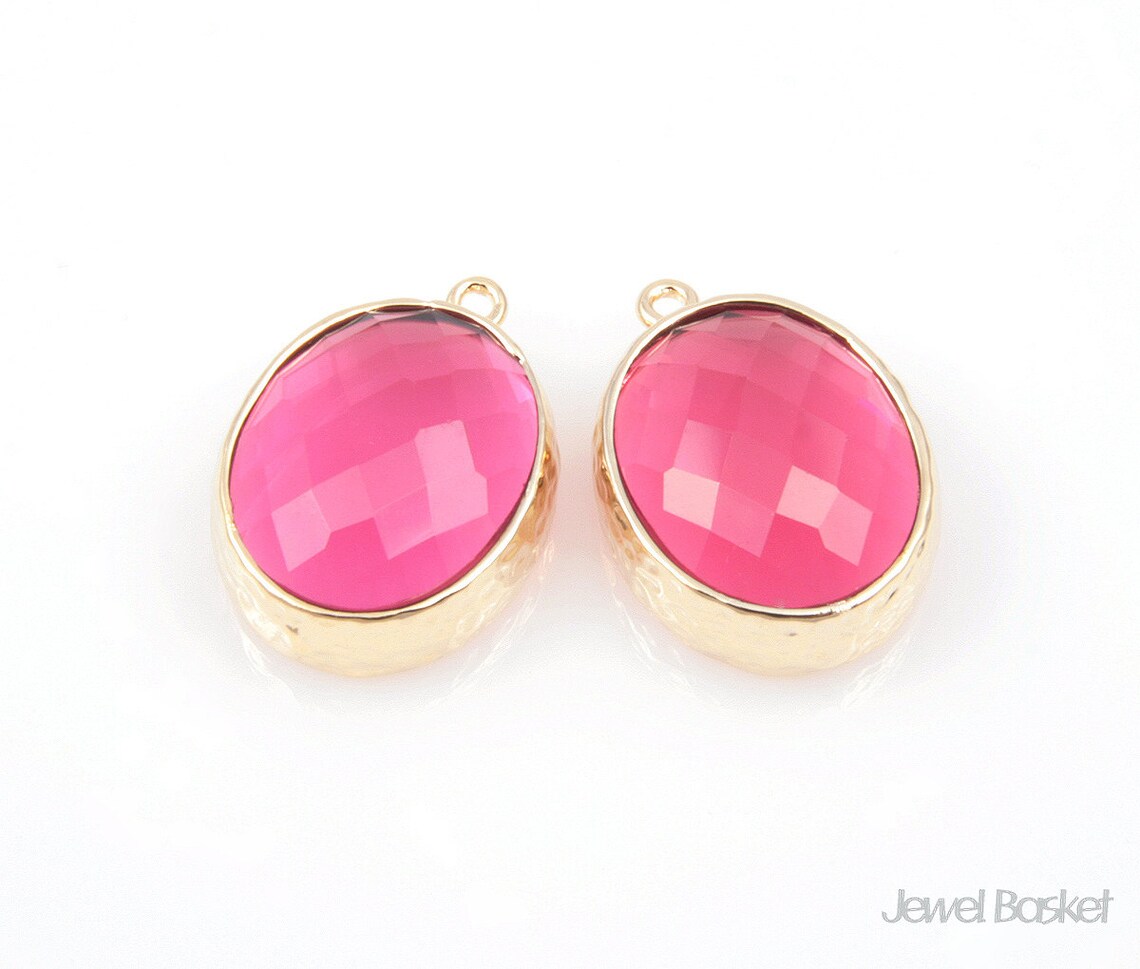 2pcs Ruby Color and Gold Framed Glass Oval Pendent / Ruby / - Etsy