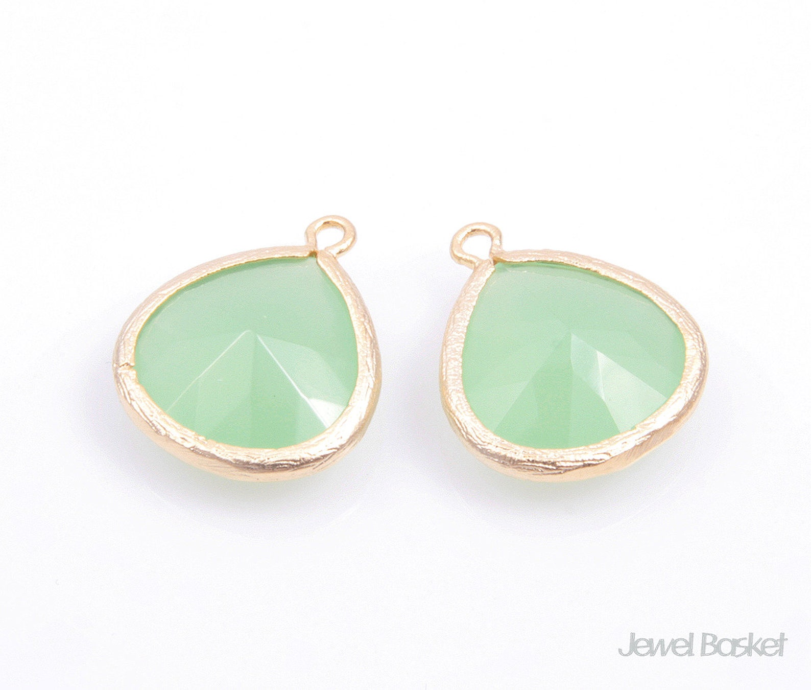 2pcs Light Mint Color and Matte Gold Framed Glass Pendent / - Etsy