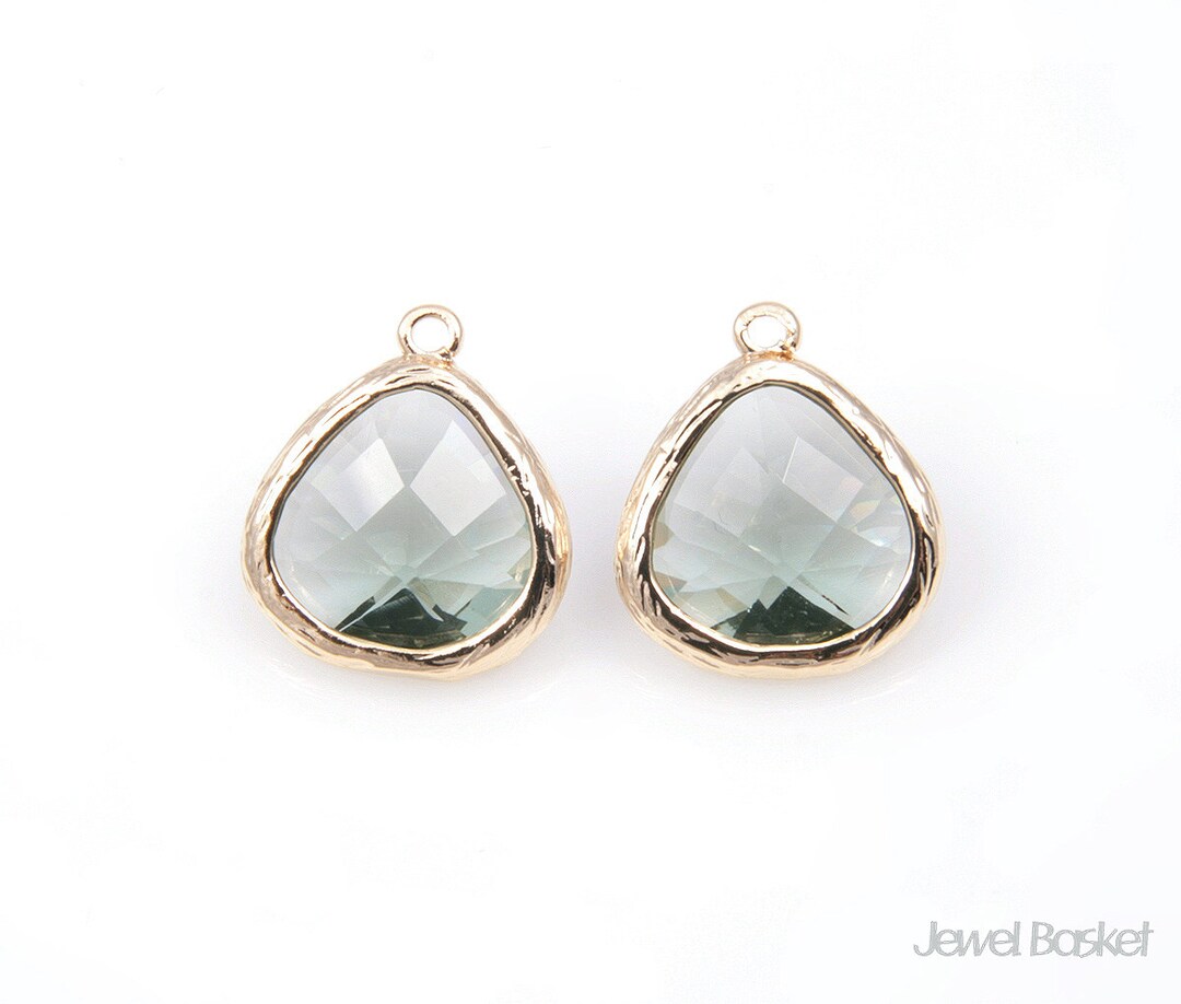 Charcoal Glass and Gold Plated Brass Frame Pendant - 2pcs Charcoal ...