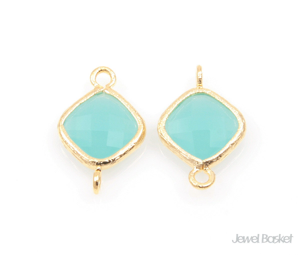 2pcs Mint Color Glass and Gold Framed Diamond Connector / | Etsy