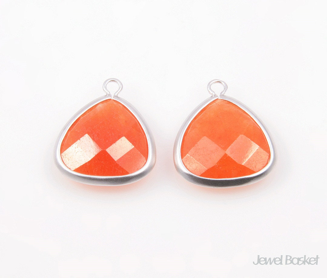 2pcs - Orange Gemstone and Matte Silver Framed Pendent / Orange ...