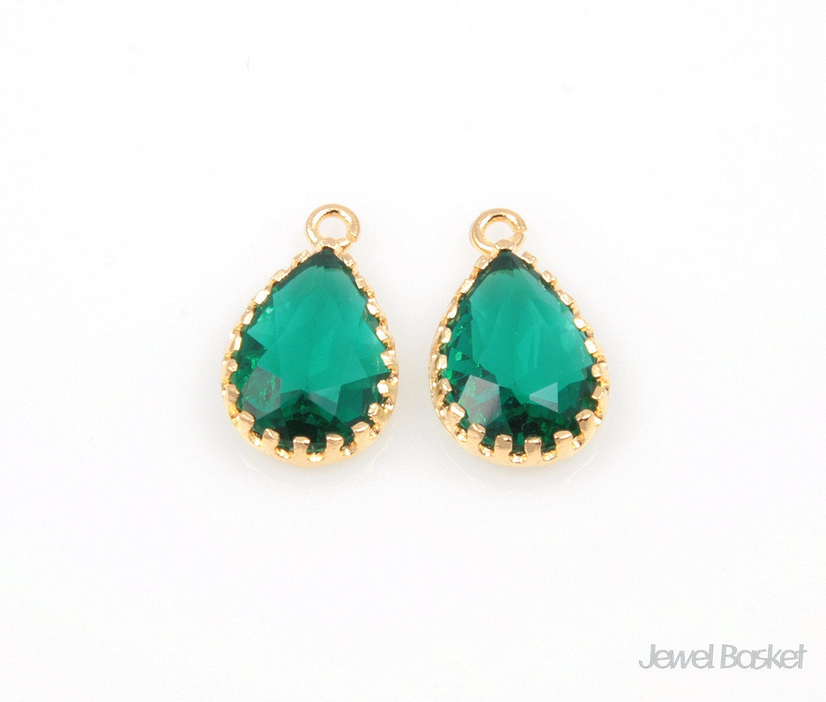 Emerald Glass and Gold Framed Teardrop Pendent 2pcs Emerald - Etsy